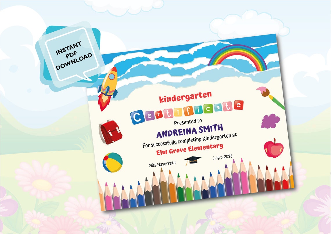 Kindergarten Certificate Graduation Diploma 8x10 Printable Sign Prek ...