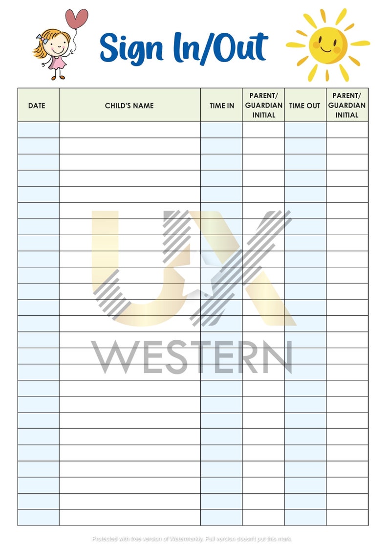 Daycare Sign In/out Form: Printable Childcare Tracker (PDF) - Etsy