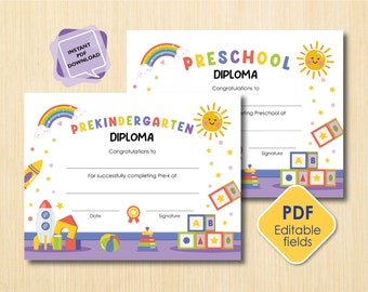 Preschool Graduation Diploma | Customizable Pre Kindergarten Graduation ...