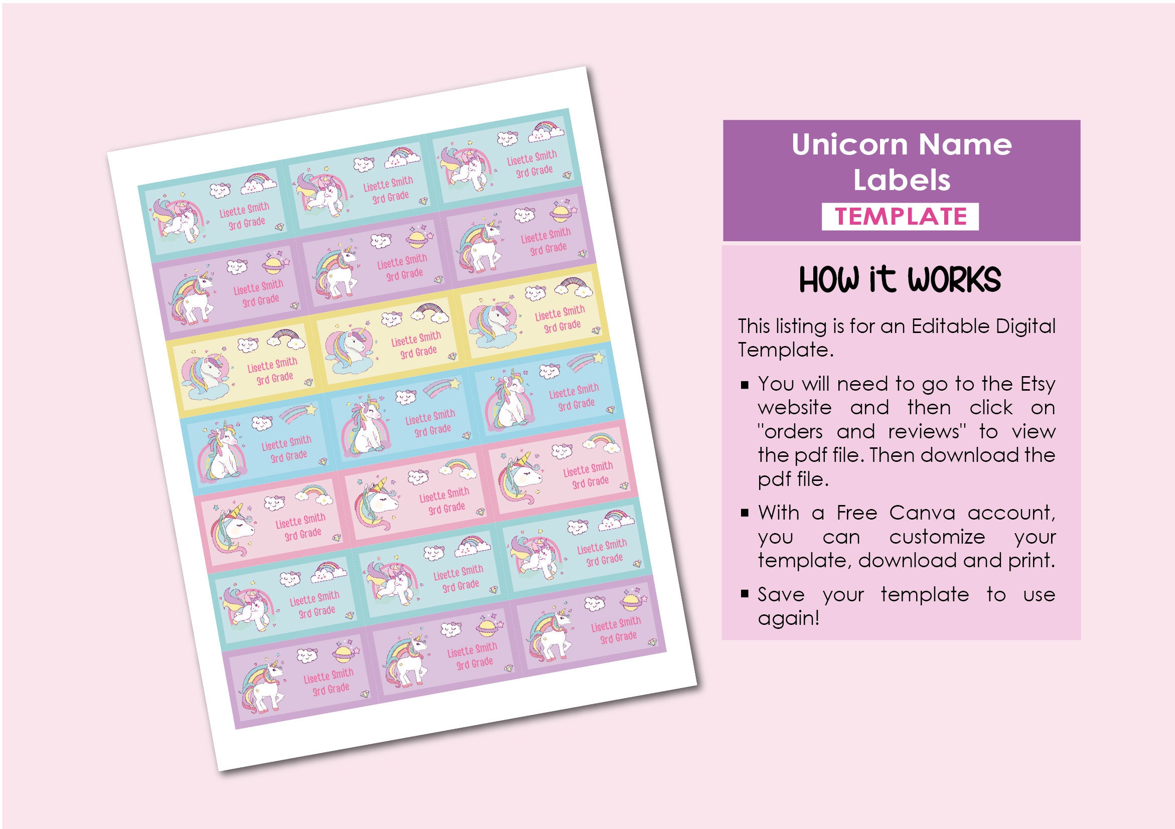 Unicorn Name Labels | Editable Unicorn School Labels for Girls ...