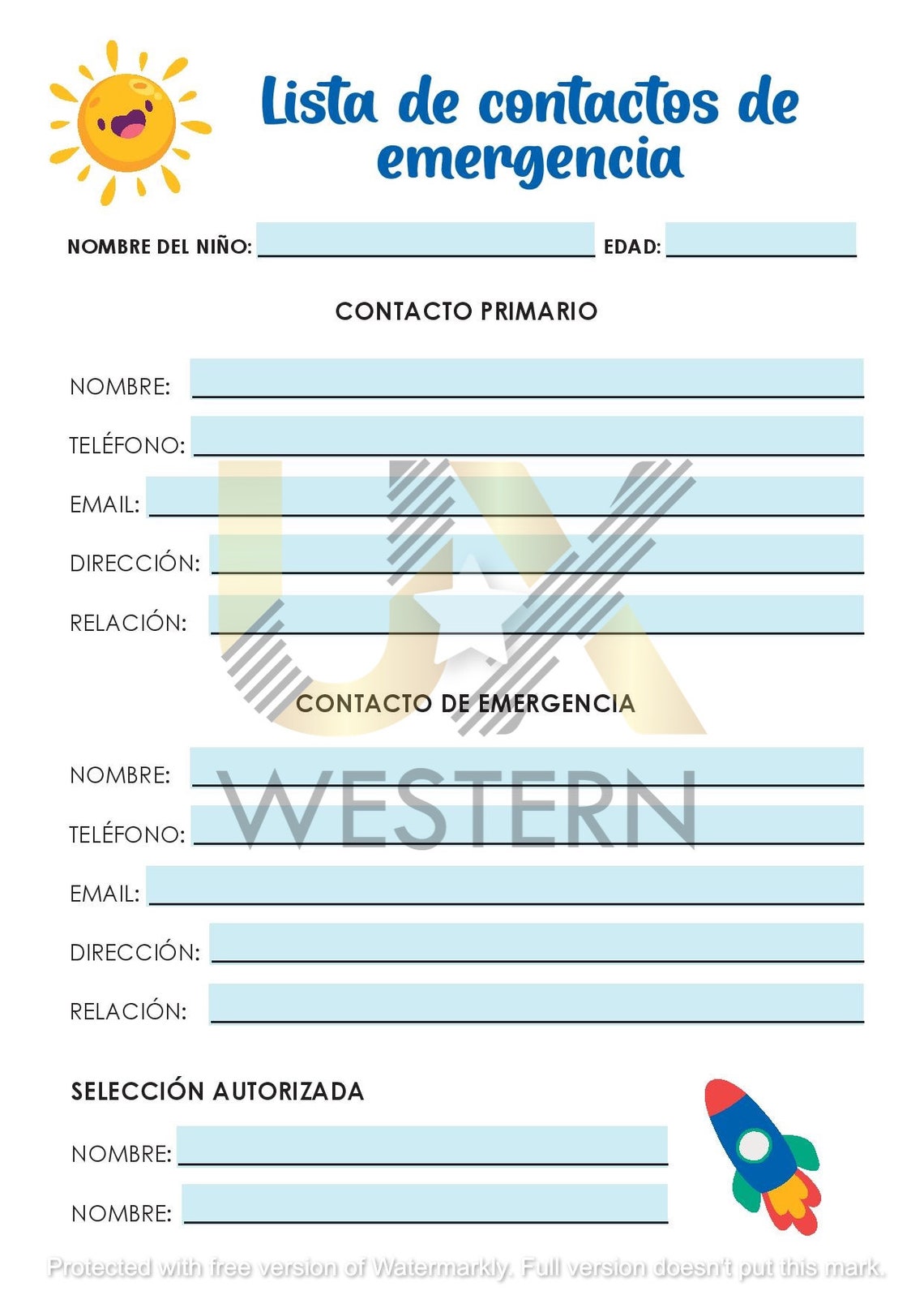 Spanish Daycare Forms | Daycare Emergency Contact Form - Etsy
