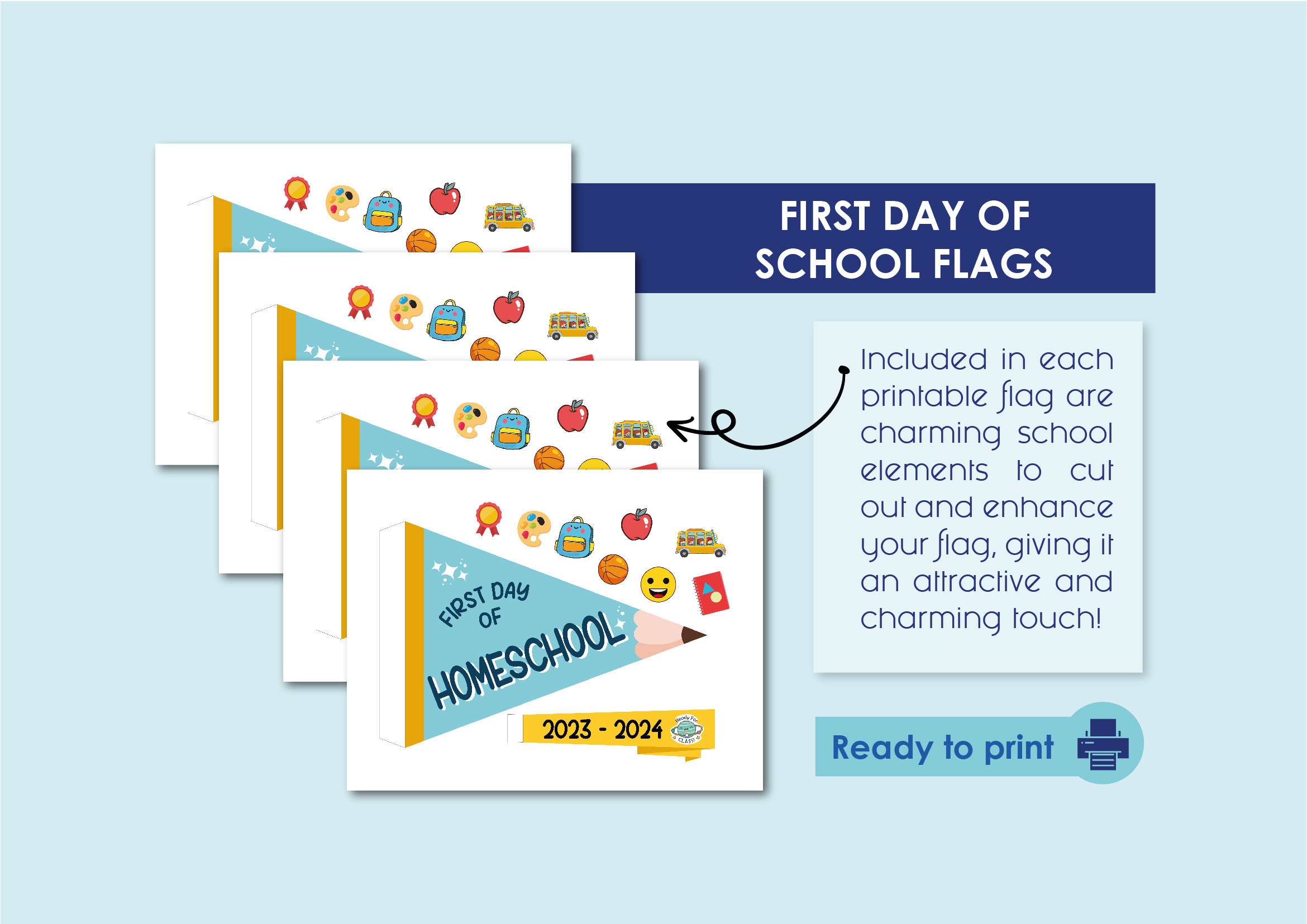 First Day of School Flags Printable Back to School Post for - Etsy