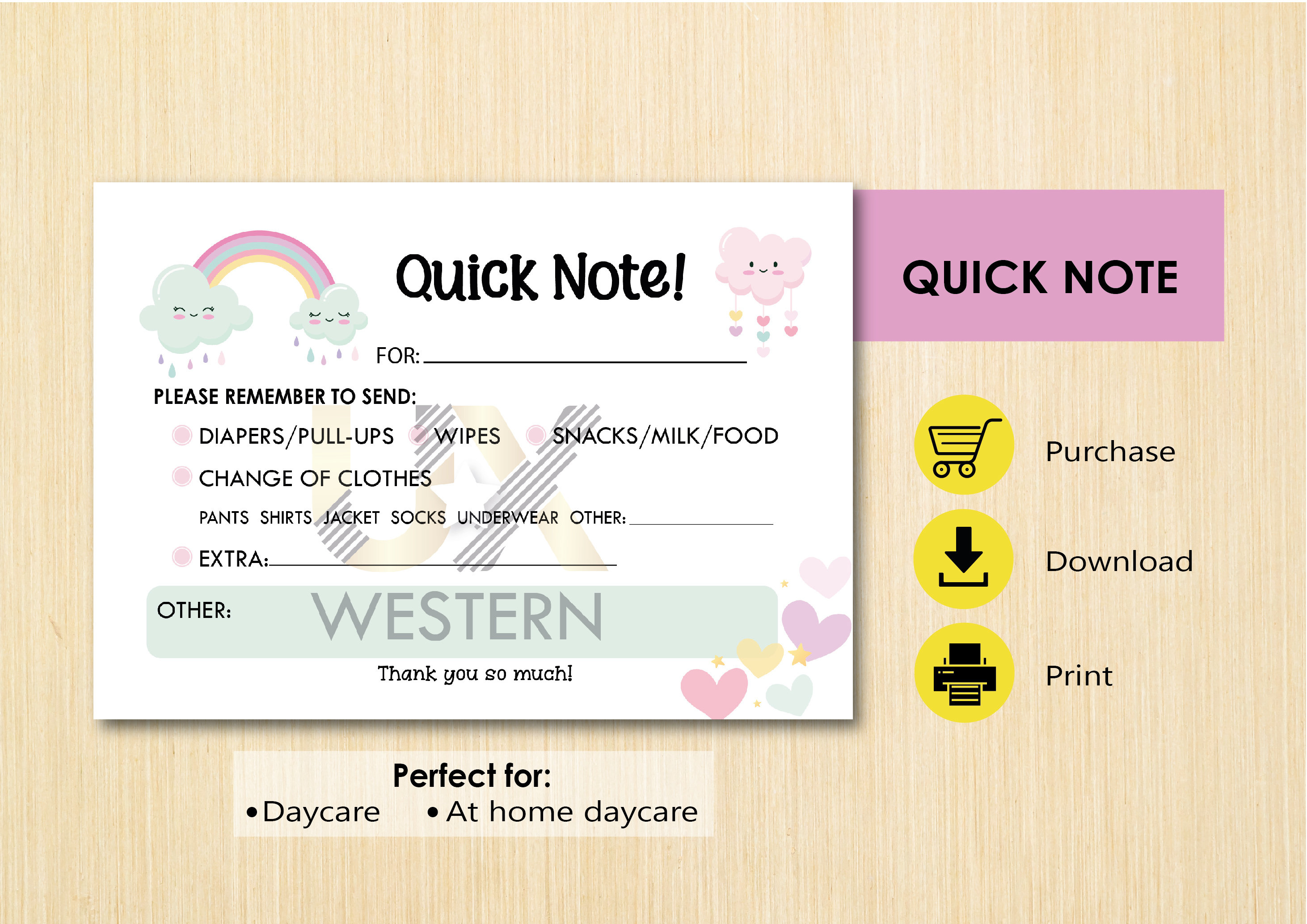 Quick Note / Note Cards / Daycare Home / Editable Nursery Reminder ...