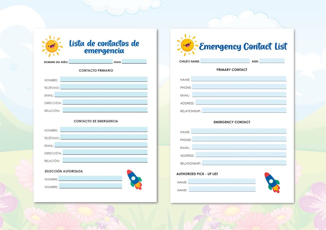 Spanish Daycare Forms | Daycare Emergency Contact Form - Etsy