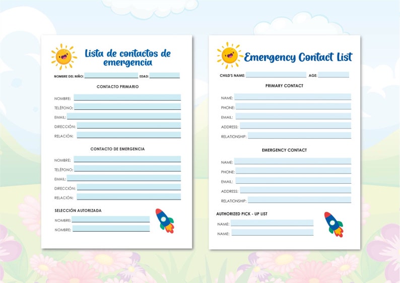 Spanish Daycare Forms | Daycare Emergency Contact Form - Etsy