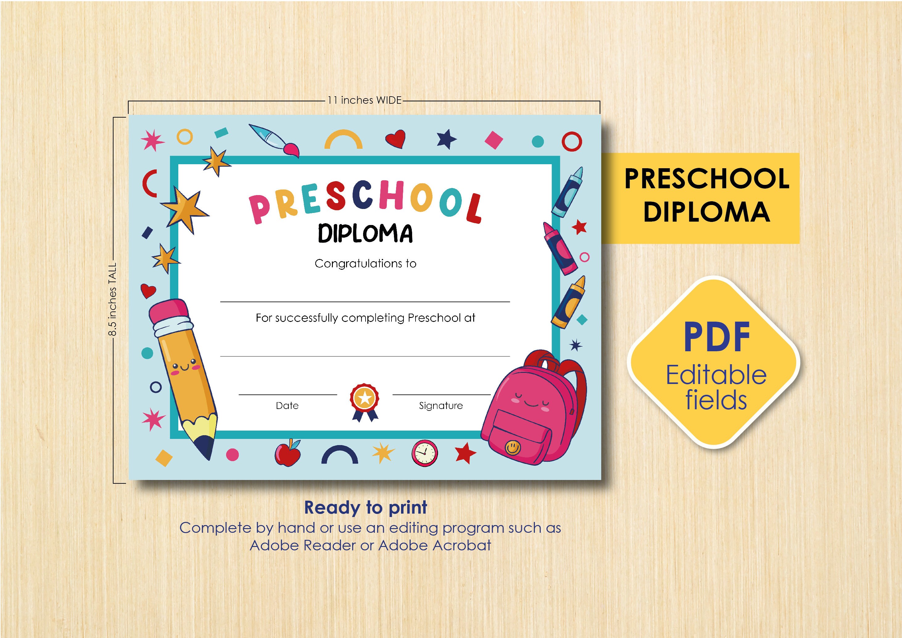 Preschool Graduation Sign | Preschool Diploma | Customizable Pre ...