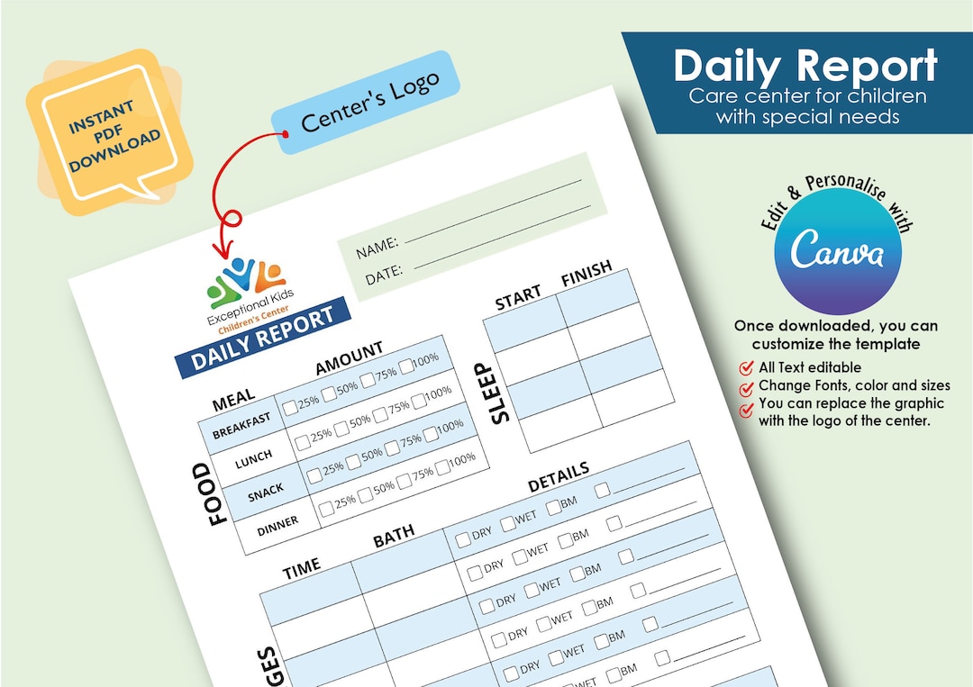 Daily Progress Report for Special Needs Children (PDF Template) - Etsy