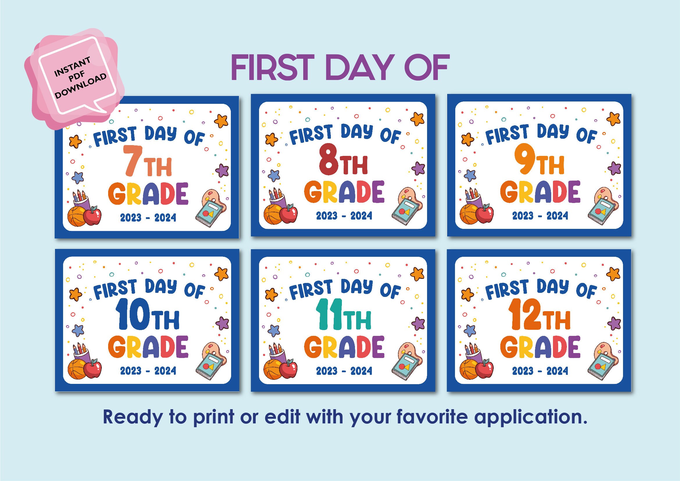 Printable Back to School | First Day of School Signs 2023 | Instant ...