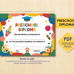 Preschool Graduation Diploma | Customizable Pre Kindergarten Graduation ...