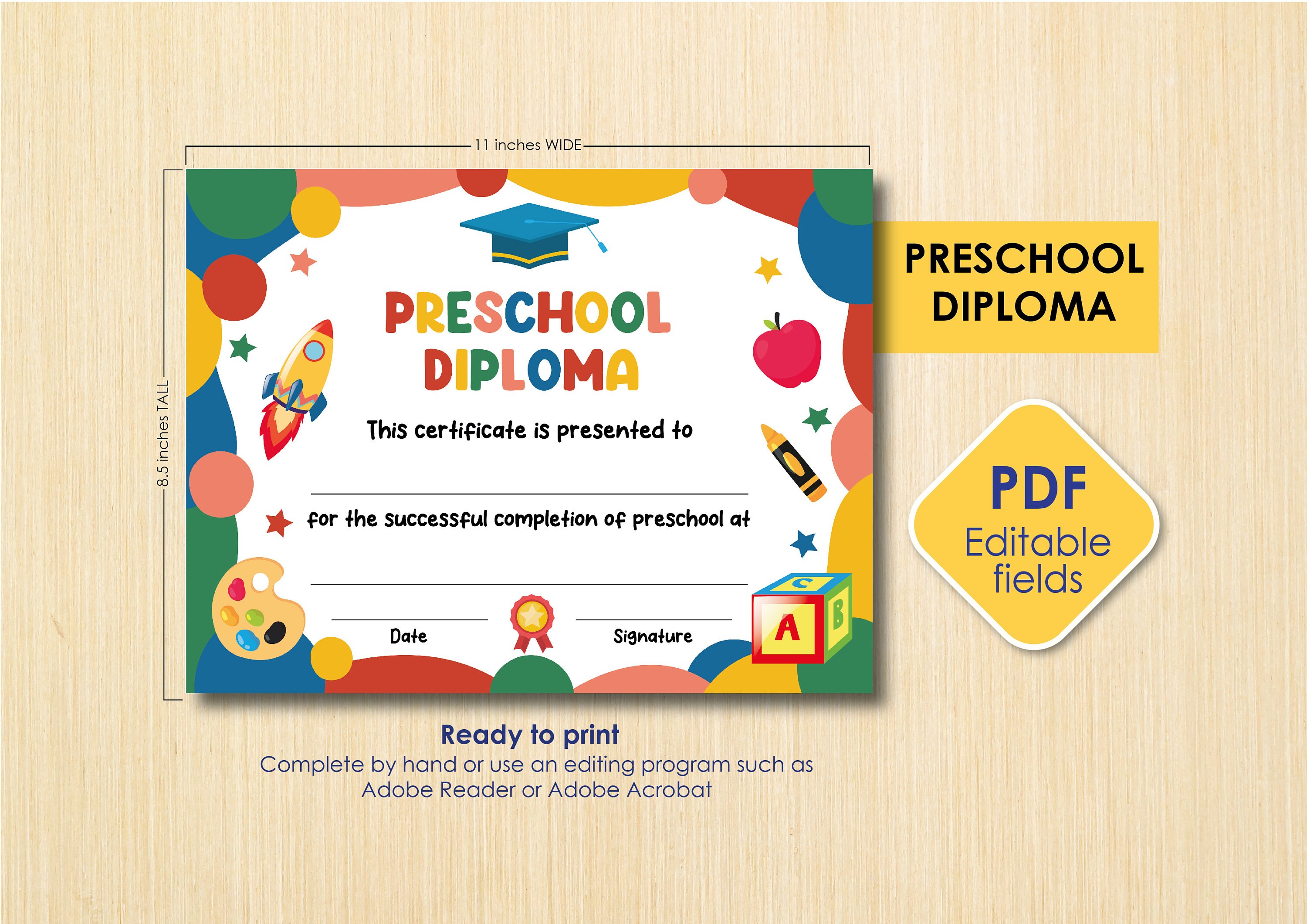 Preschool Graduation Diploma | Customizable Pre Kindergarten Graduation ...