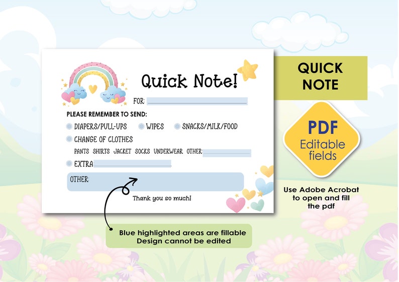 Quick Note / Daycare Home / Editable Nursery Reminder - Printable / A5 ...