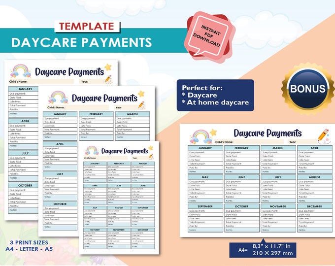 Daycare Payment Log, Daycare Forms, in Home Daycare Payment Record ...
