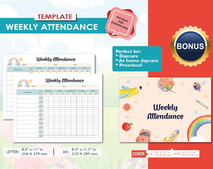 Daycare Weekly Attendance Sheet With Fillable Form Fields | HD PNG and ...