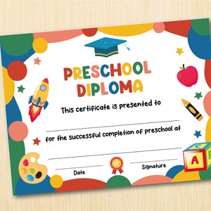 Preschool Graduation Diploma: Customizable Template (PDF & JPG) - Etsy