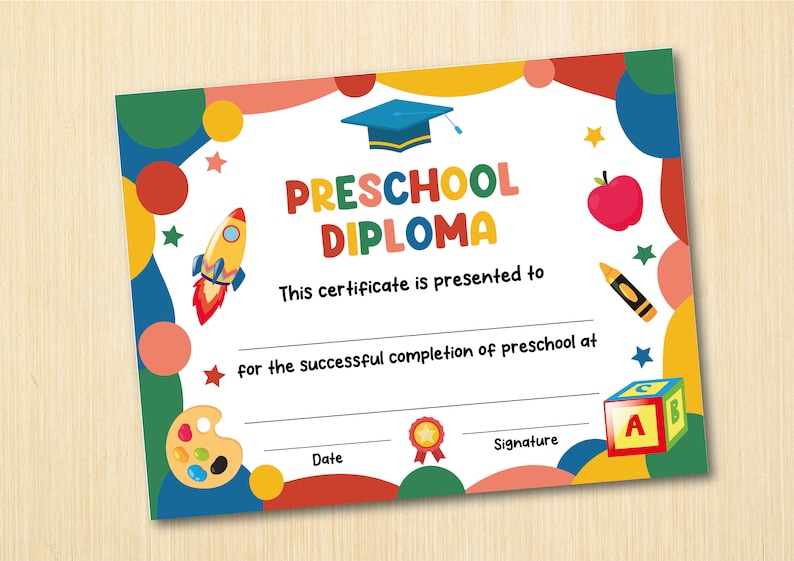 Preschool Graduation Diploma: Customizable Template (PDF & JPG) - Etsy