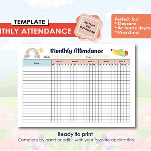 Monthly Attendance Sheet | Daycare Forms | PDF Fillable | Preschool ...