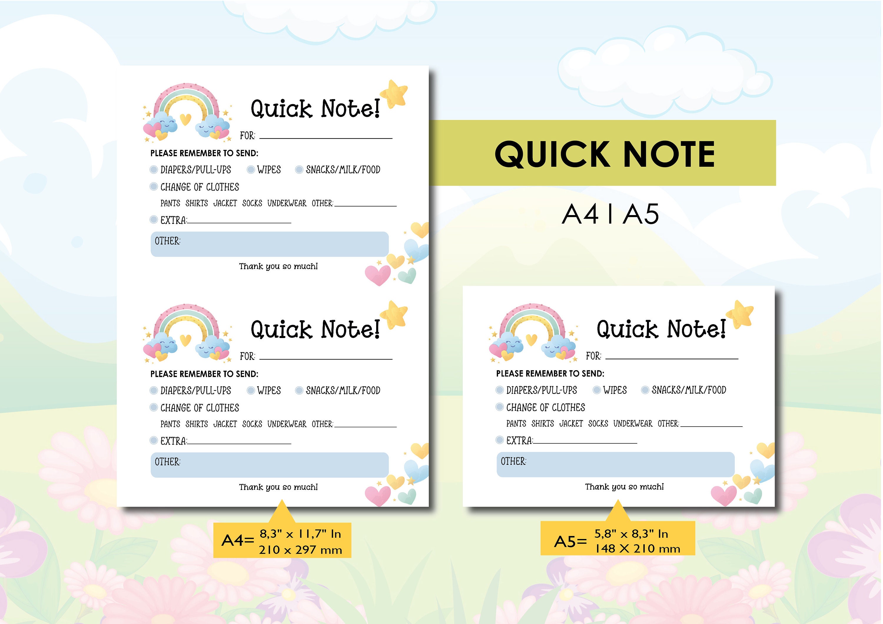 Quick Note / Daycare Home / Editable Nursery Reminder - Printable / A5 ...