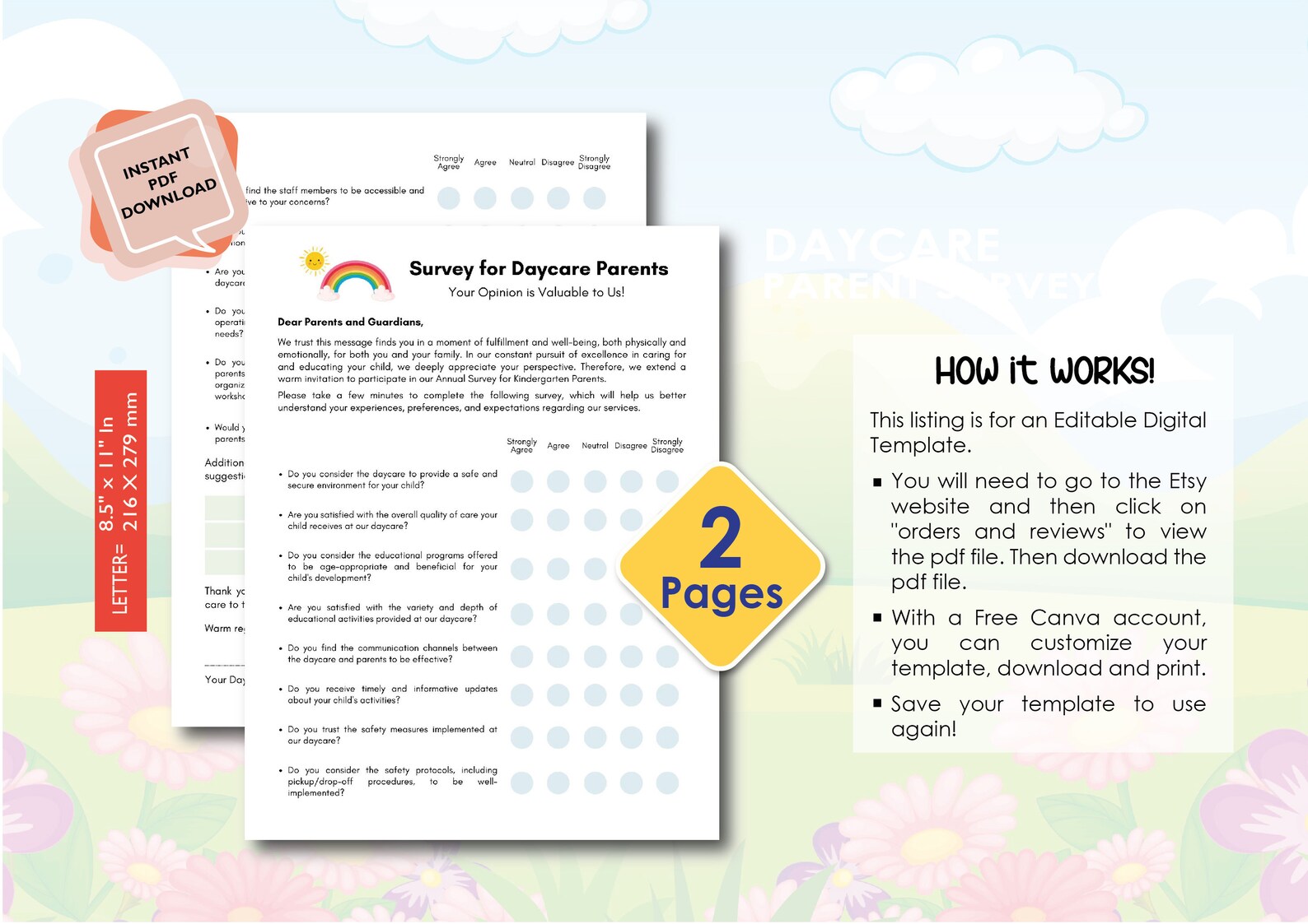 Daycare Parent Survey Template: Editable Canva Design (digital Download ...