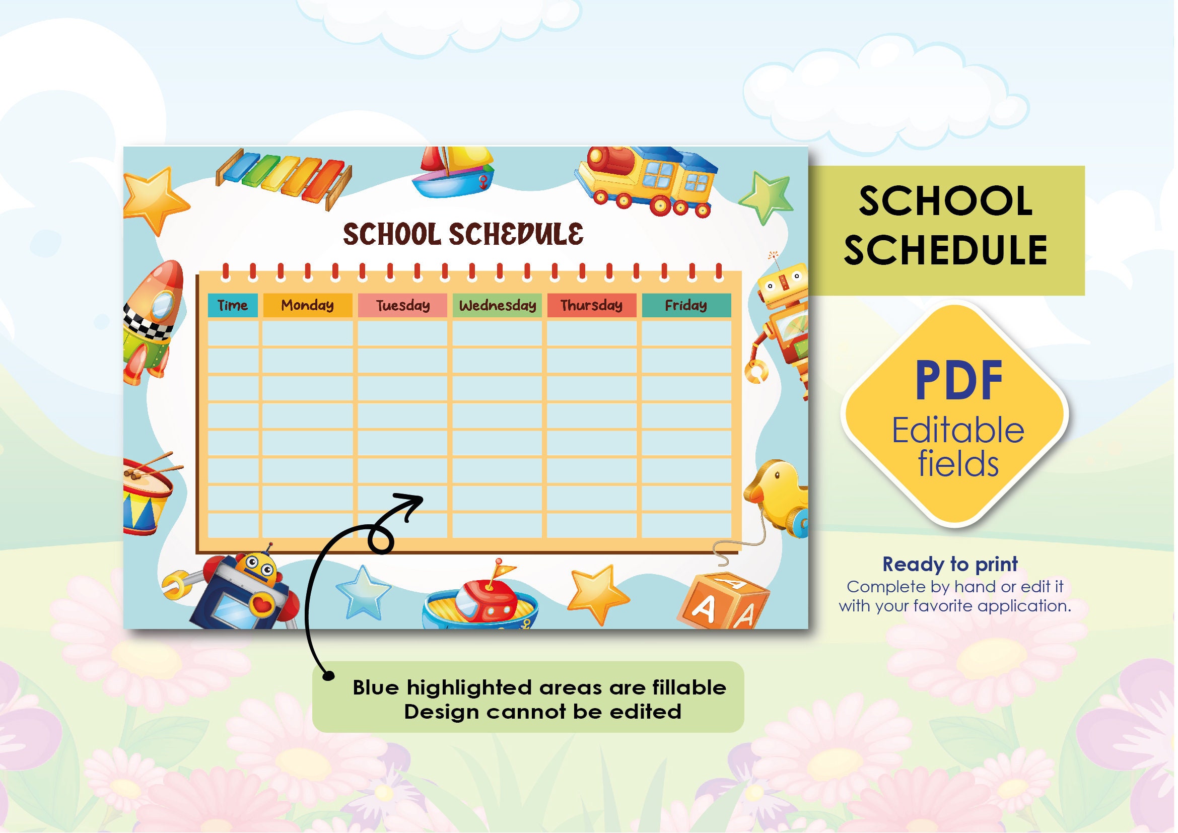 Editable School Schedule: Printable Kids Timetable (PDF Download) - Etsy