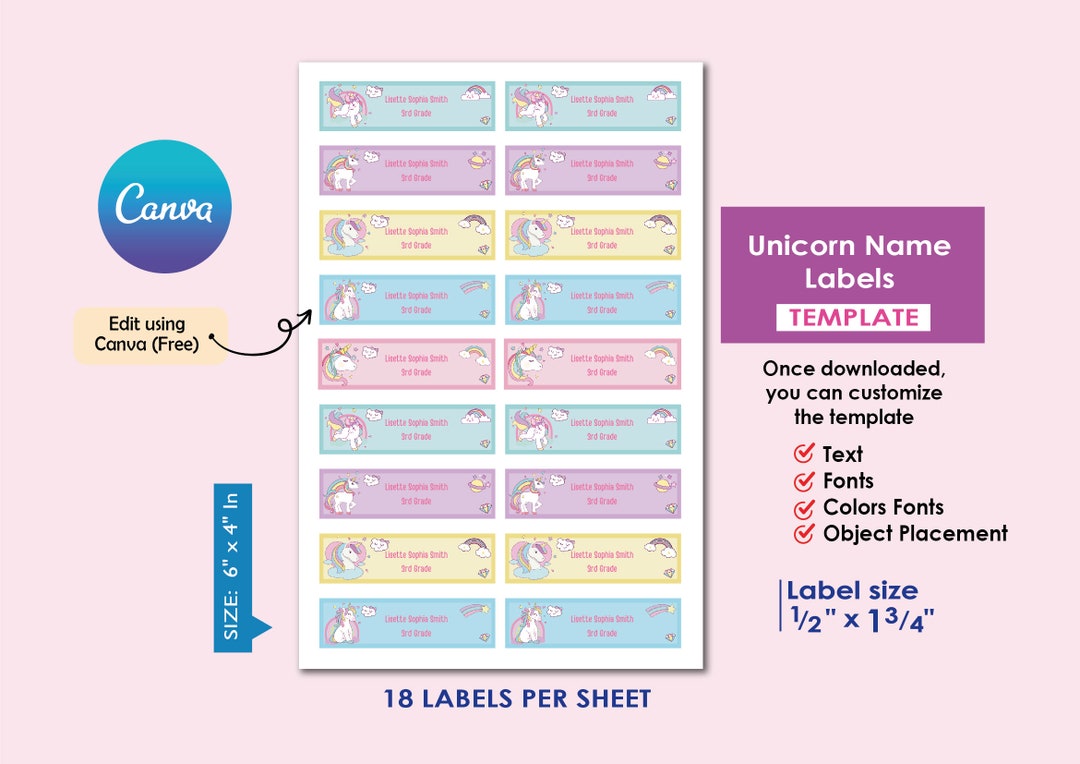 Unicorn Name Labels: Editable School Stickers (digital Download) - Etsy