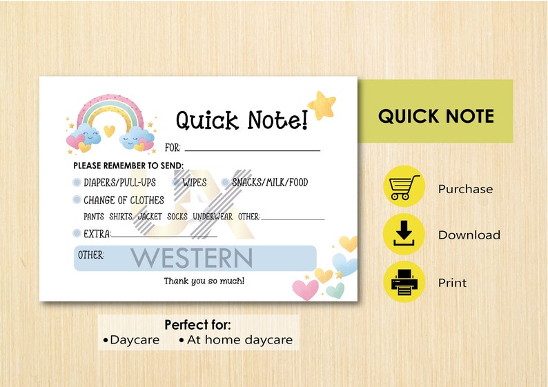 Quick Note / Daycare Home / Editable Nursery Reminder - Printable / A5 ...