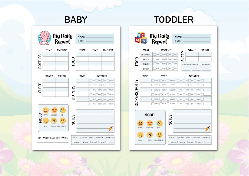 Baby & Toddler Daily Report Log: Daycare Forms (PDF) - Etsy