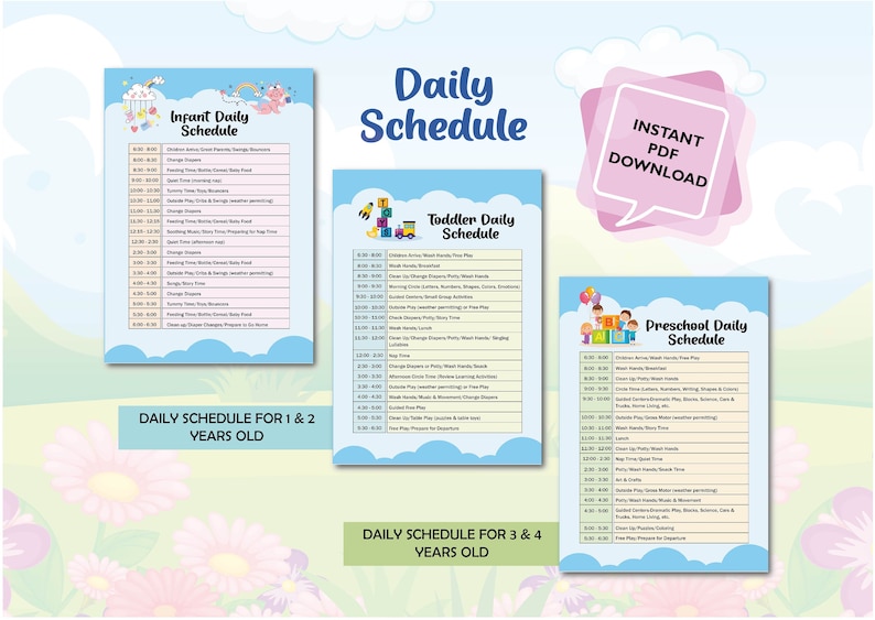 Daycare Daily Schedule: Infant, Toddler, Preschool (PDF) - Etsy