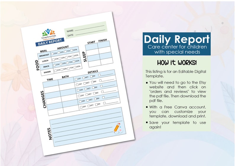 Daily Progress Report for Special Needs Children (PDF Template) - Etsy