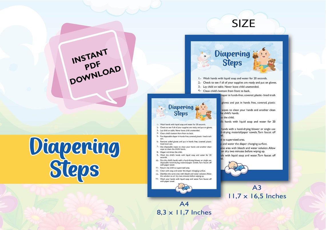 DAYCARE DIAPERING STEPS Poster/ Childcare Center Printable Diapering ...