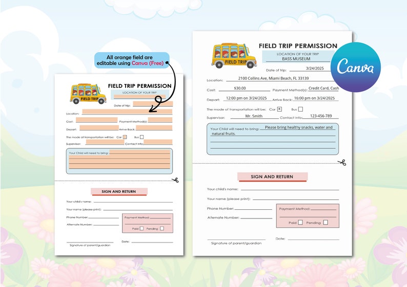 Editable Field Trip Permission Slip: School Trip Planner (digital ...