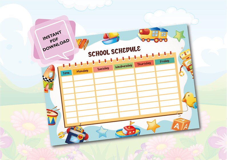 Editable School Schedule For Children, School Supplies, Printable ...