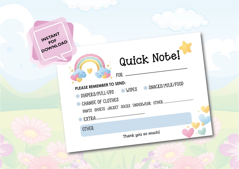 Quick Note / Daycare Home / Editable Nursery Reminder - Printable / A5 ...