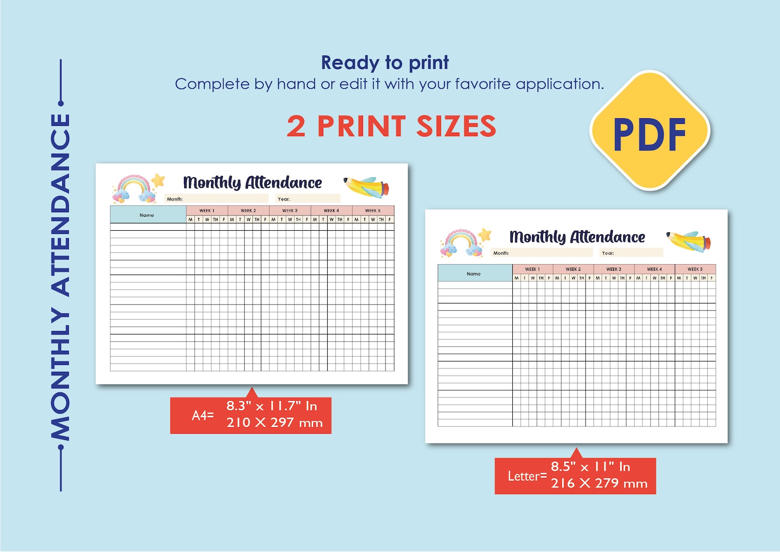 Monthly Attendance Sheet | Daycare Forms | PDF Fillable | Preschool ...