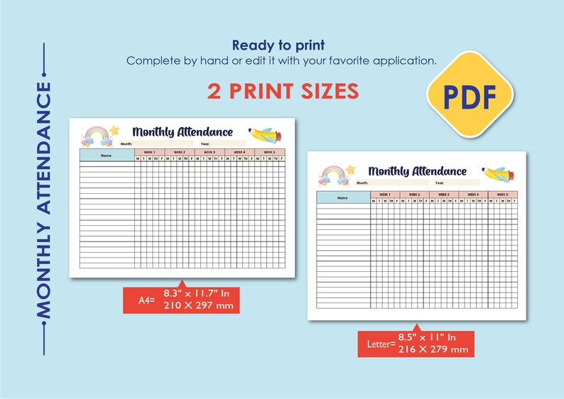 Monthly Attendance Sheet | Daycare Forms | PDF Fillable | Preschool ...