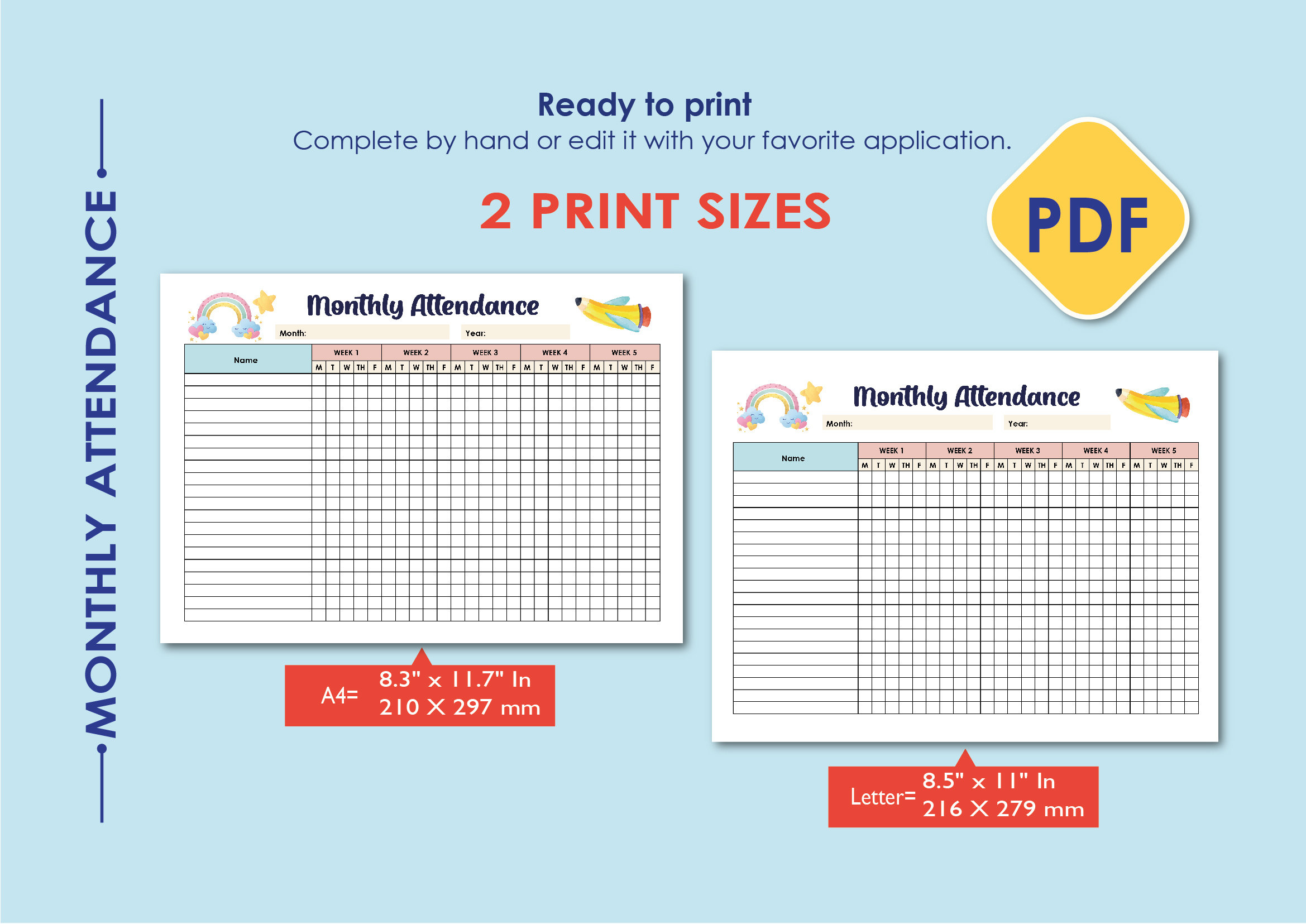 Monthly Attendance Sheet | Daycare Forms | PDF Fillable | Preschool ...