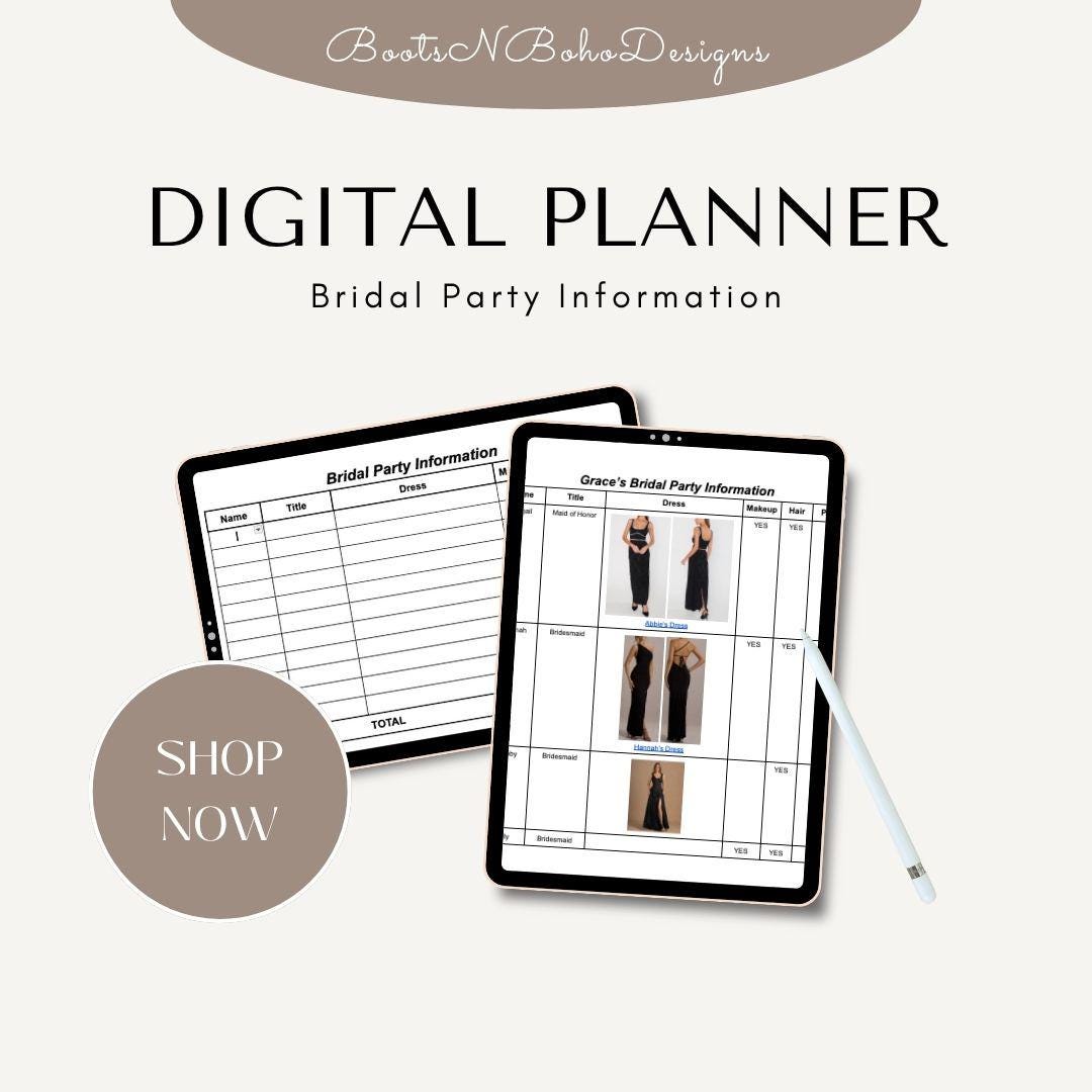 Bridal Party Information Template, Editable Wedding Planner (digital ...