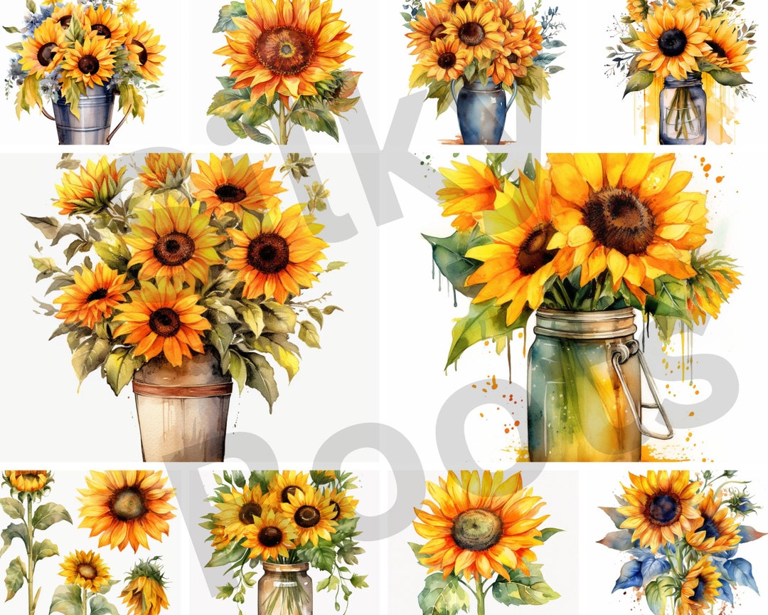 70 Sunflower Clip Art Bundle, Floral Design Elements, Digital Flower ...