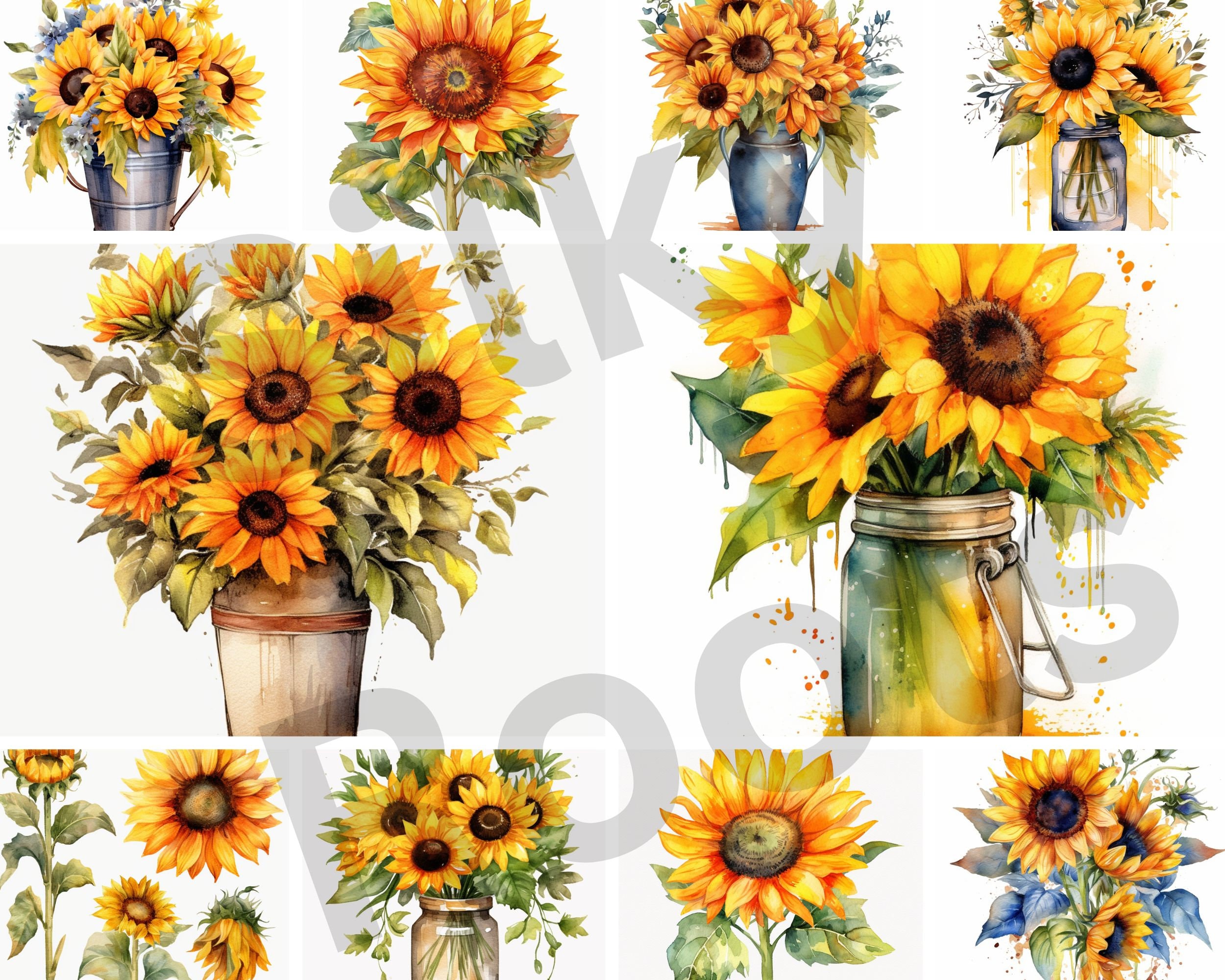 70 Sunflower Clip Art Bundle | PNG No Background | Wedding Invitations ...