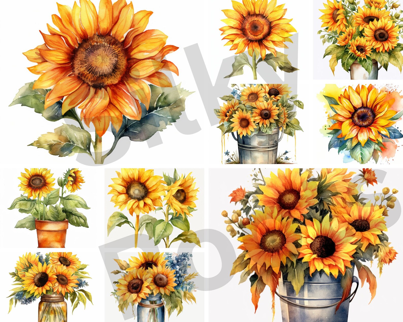 70 Sunflower Clip Art Bundle, Floral Design Elements, Digital Flower ...
