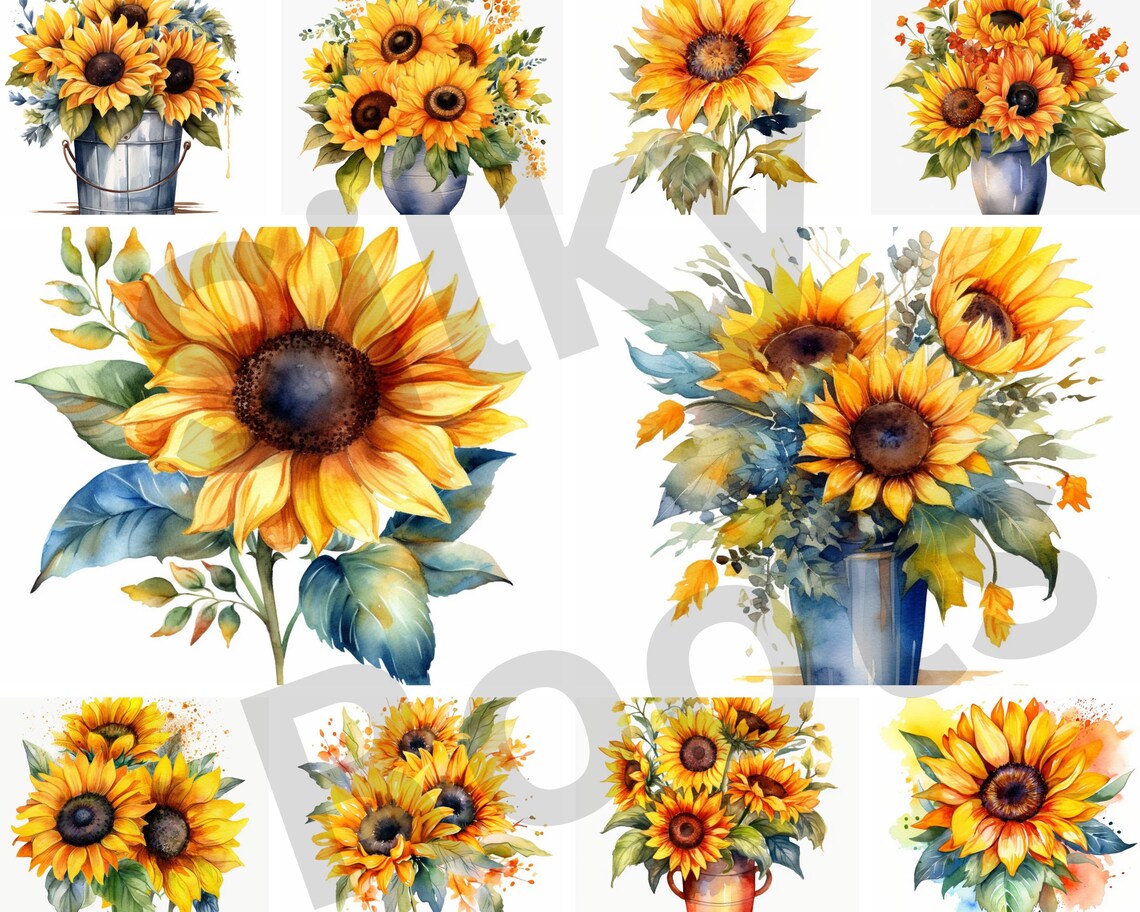 70 Sunflower Clip Art Bundle, Floral Design Elements, Digital Flower ...