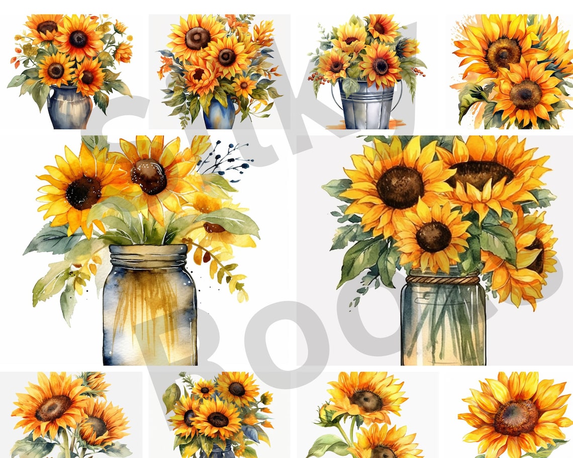 70 Sunflower Clip Art Bundle, Floral Design Elements, Digital Flower ...