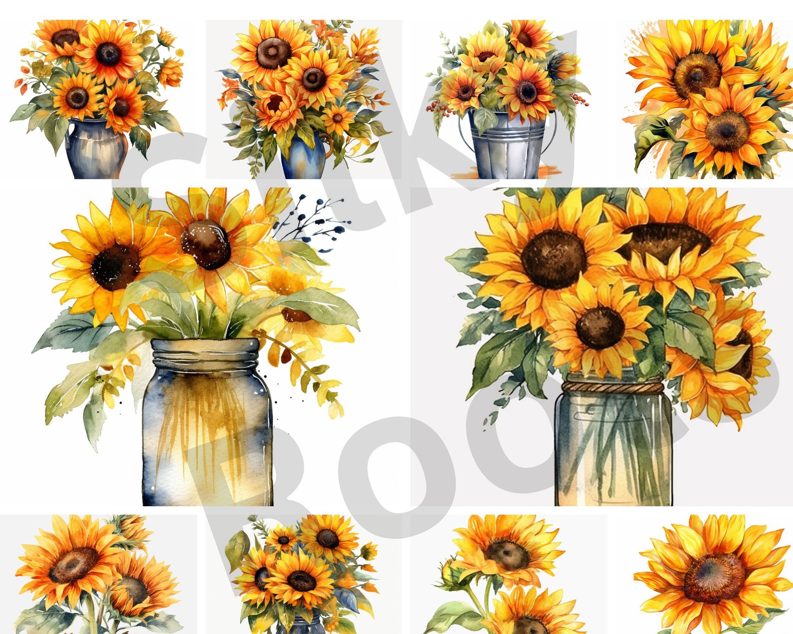 70 Sunflower Clip Art Bundle | PNG No Background | Wedding Invitations ...
