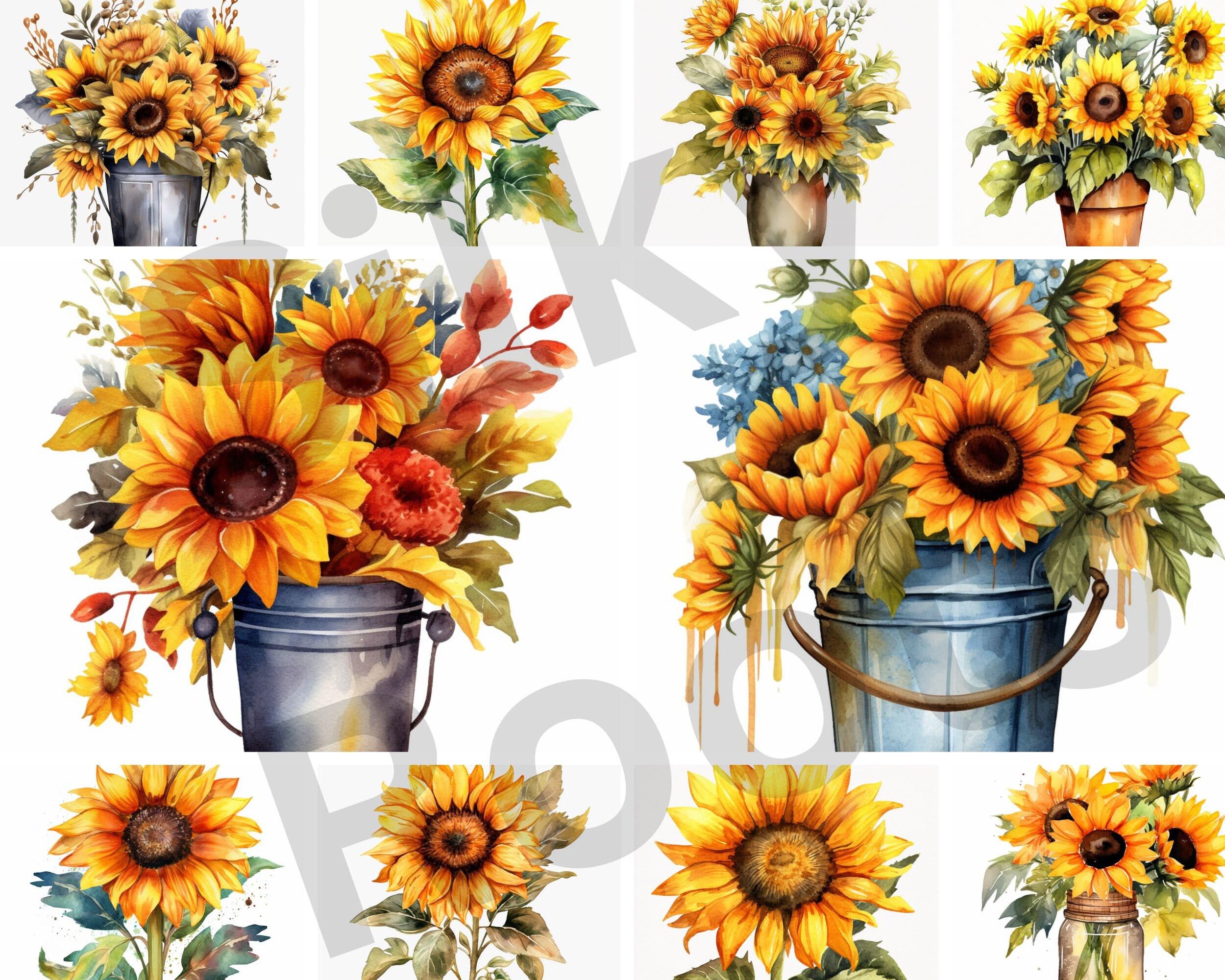 70 Sunflower Clip Art Bundle | PNG No Background | Wedding Invitations ...