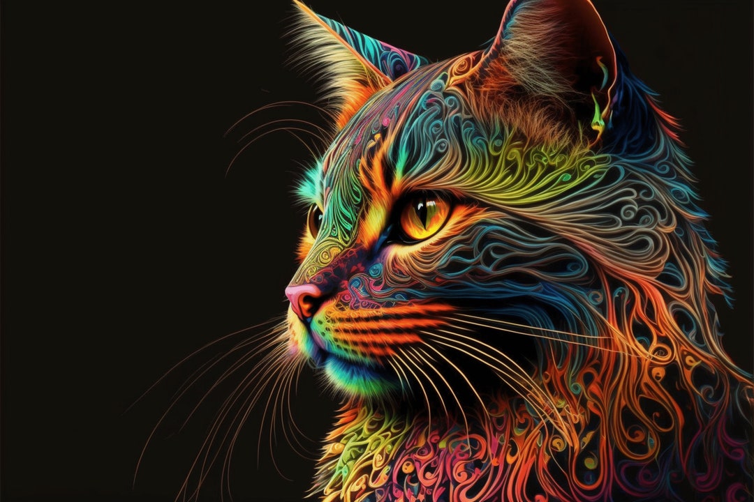 Beautiful Colourful Cat in DMT Style Png With and Without Background ...