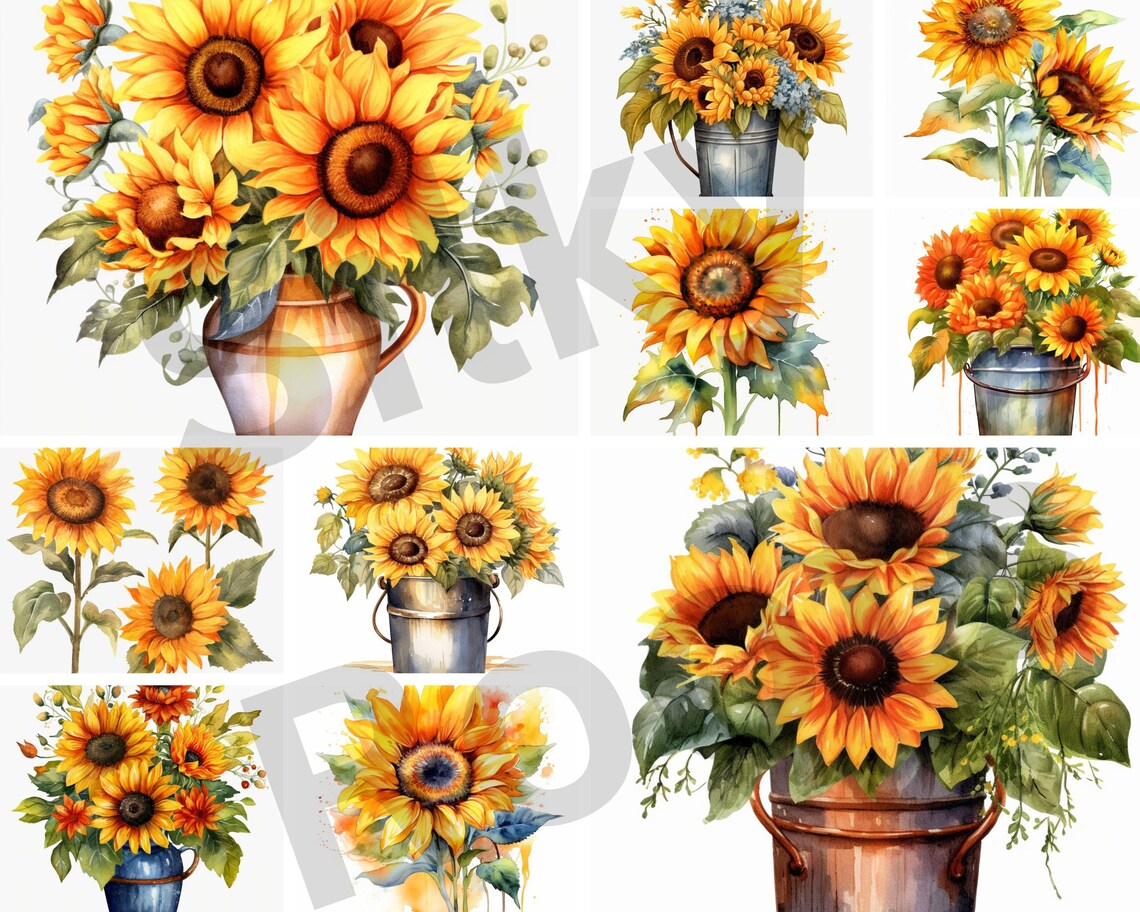 70 Sunflower Clip Art Bundle | PNG No Background | Wedding Invitations ...