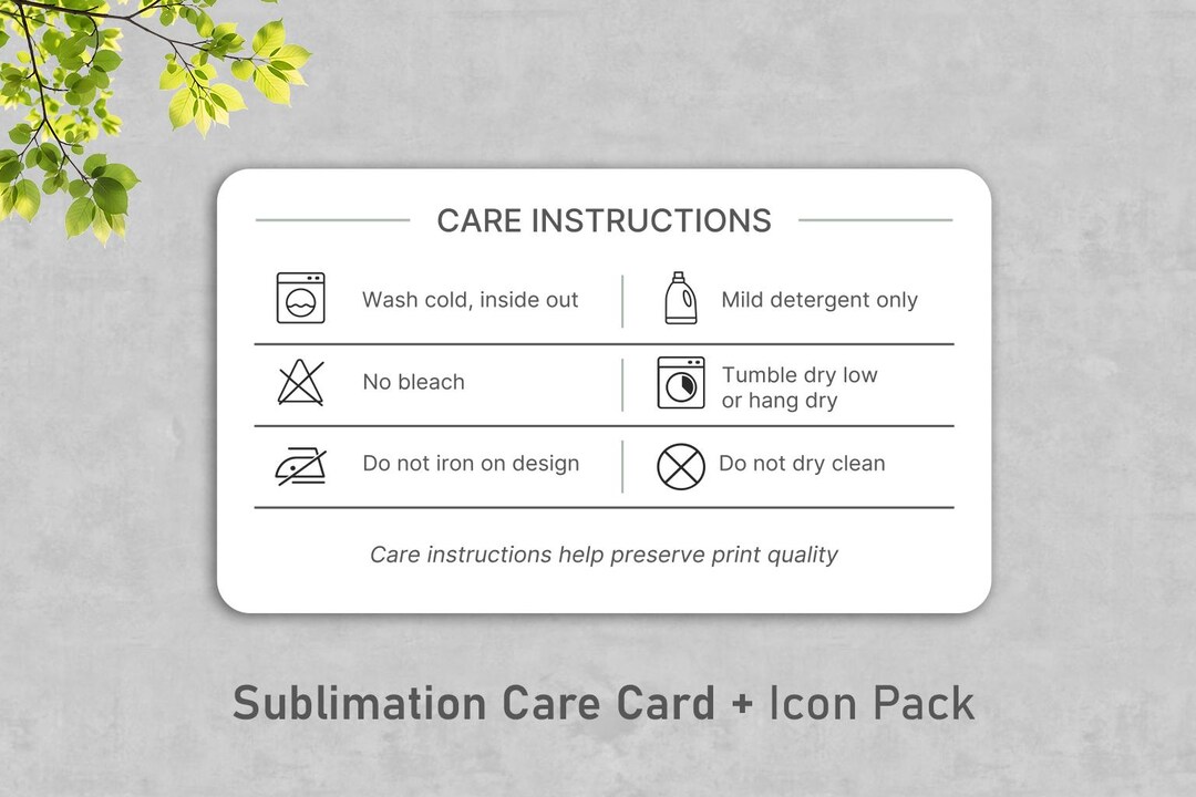 Sublimation Care Card SVG, Shirt Care Instructions, Laundry Icon Pack ...