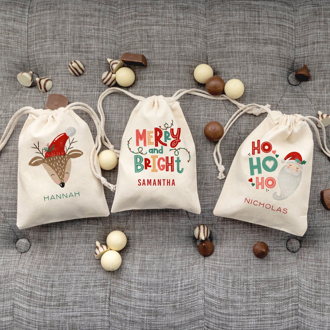 Personalized Christmas Favors or Treats Bag Holiday Drawstring Mini ...