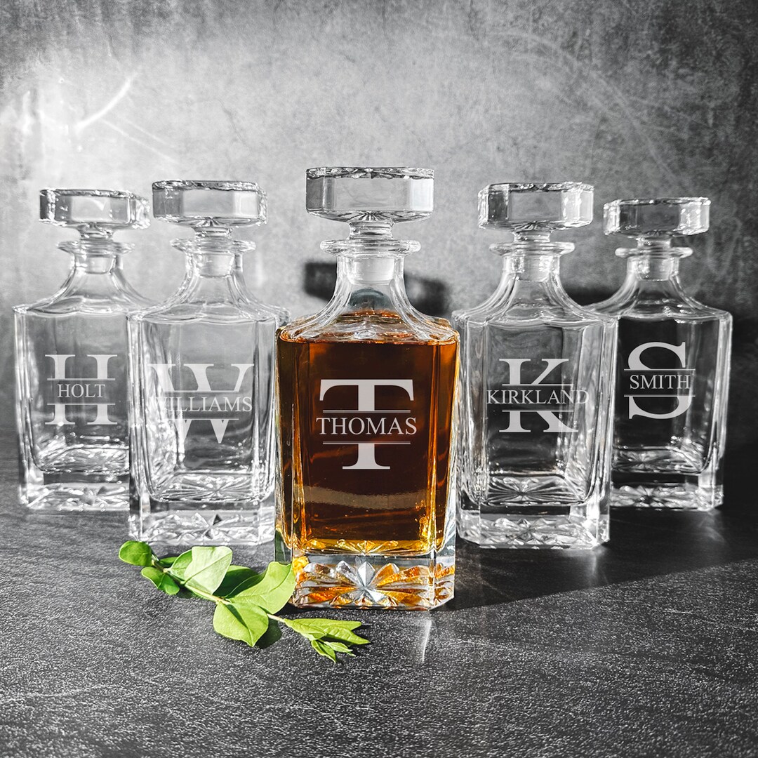 SET OF 5 Monogram Whiskey Decanters Personalized Groomsmen or ...