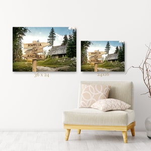 Personalized Cabin Signpost Names Canvas Custom Canvas Family Wall Art ...