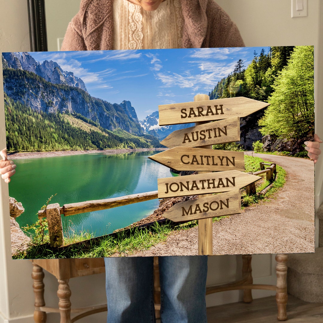 Valentines Day Gift Personalized Lake With Wooden Signpost Names Canvas ...